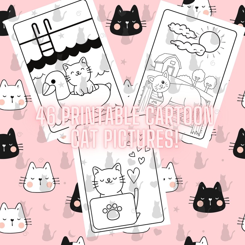 PRINTABLE Cute Cats Coloring Pages for Kids! 46 Unique Cartoon Cat Easy ...