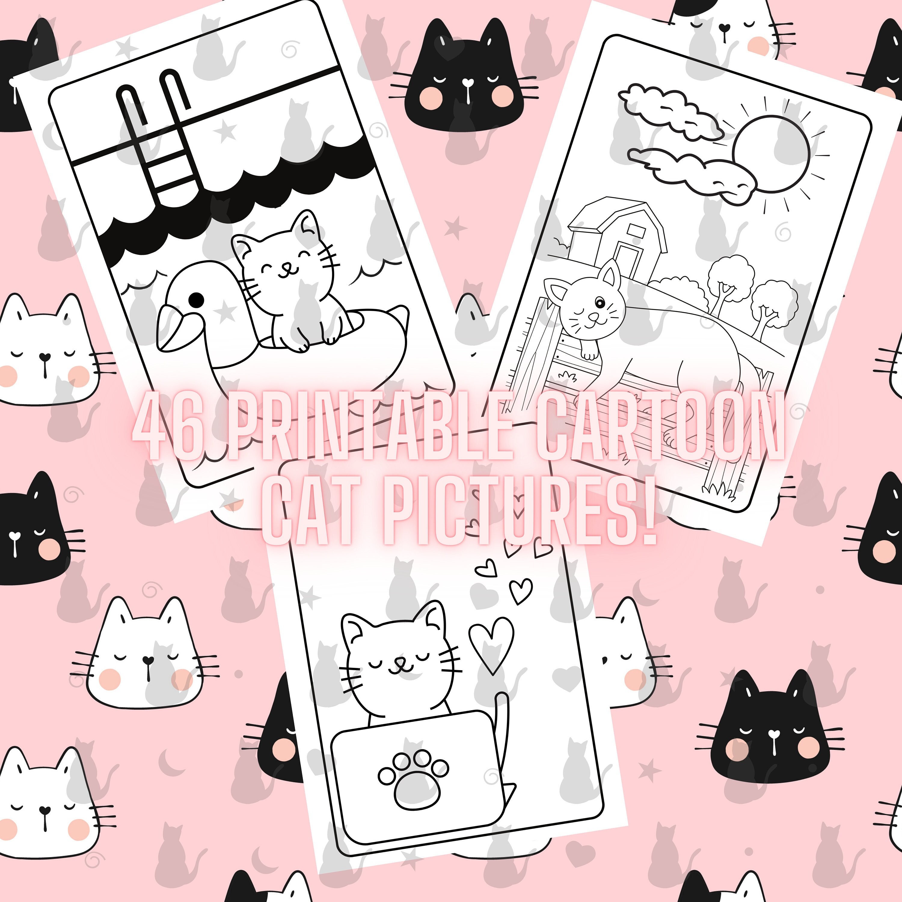 PRINTABLE Cute Cats Coloring Pages for Kids! 46 Unique Cartoon Cat Easy ...