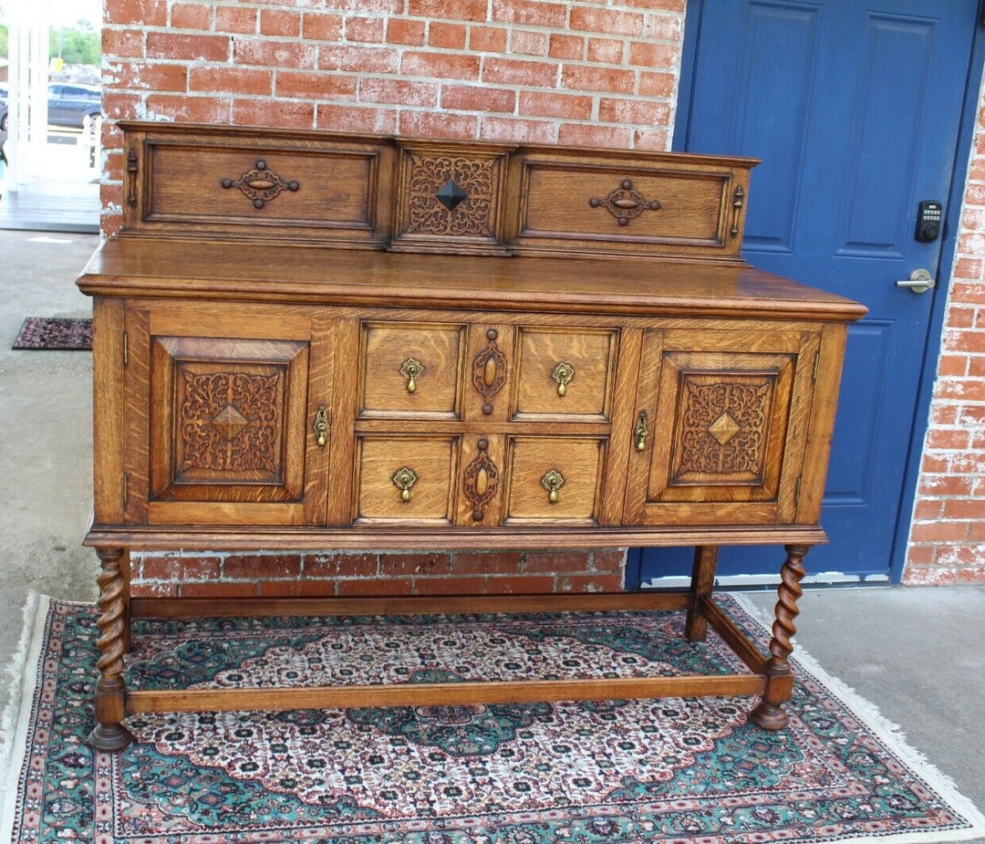 English Antique Oak Jacobean Sideboard / Buffet / Bar Cabinet - Etsy