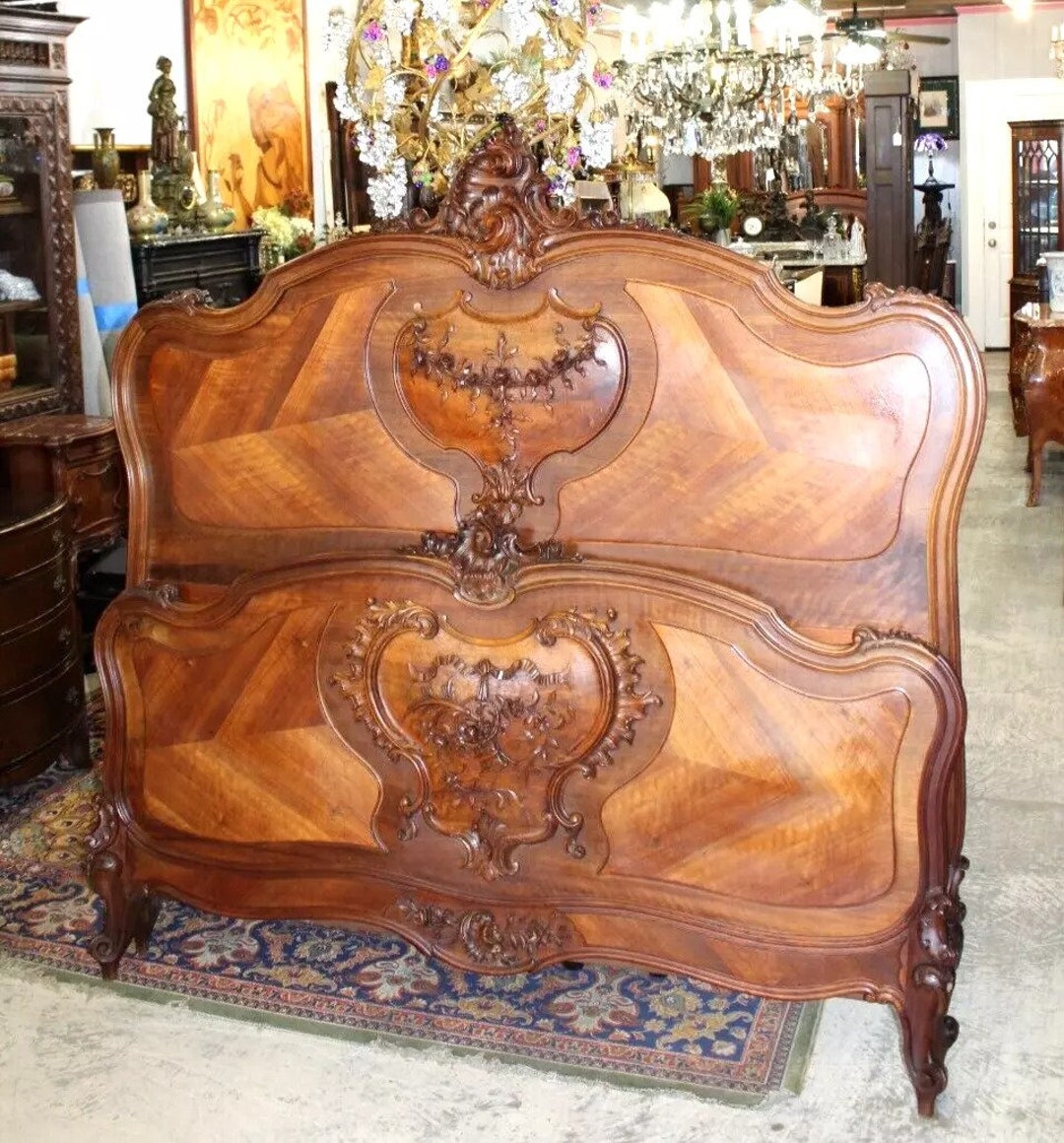 Exquisite French Antique Carved Walnut Louis XV Queen Size Bed ...
