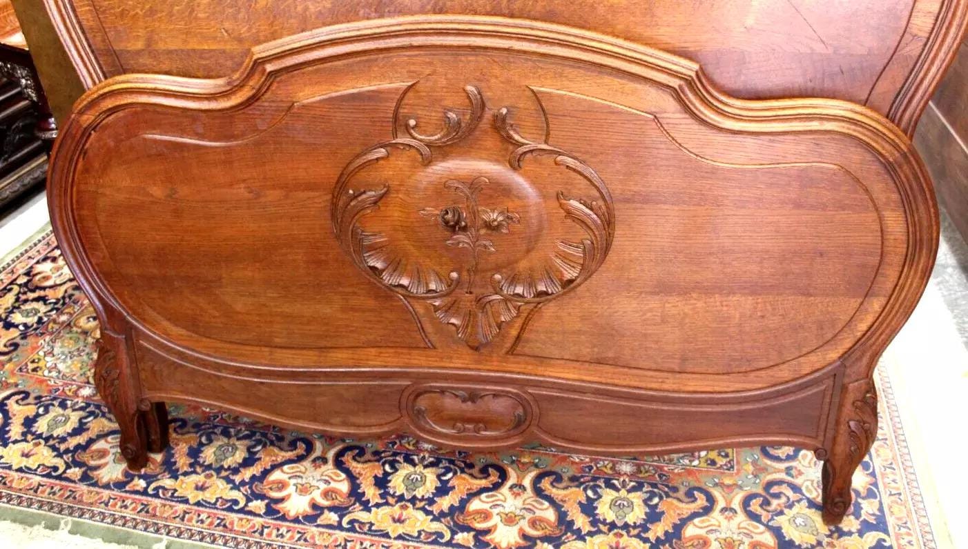 French Antique Carved Oak Louis XV Full Size Bed & Nightstand | Bedroom ...