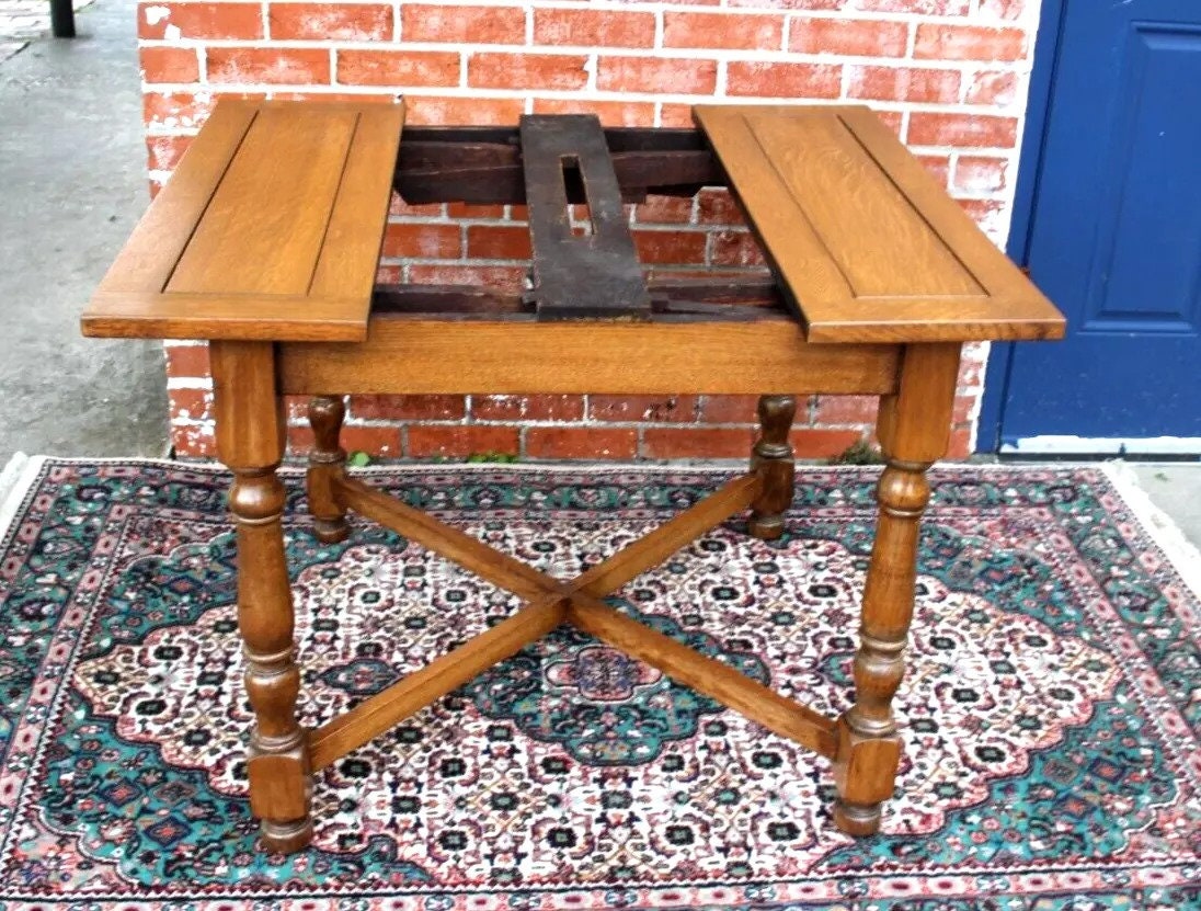 English Antique Edwardian Oak Draw Leaf Kitchen Table Dining Room ...