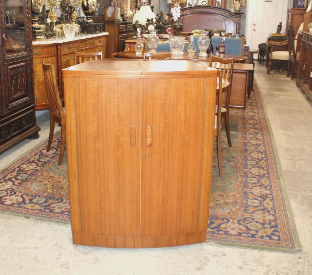 Mid Century Modern Teak Fold-out Bar Cabinet W/ Light | Vintage Serving ...