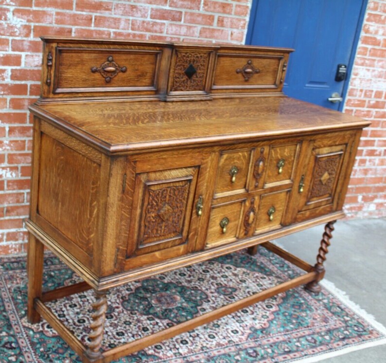 English Antique Oak Jacobean Sideboard / Buffet / Bar Cabinet - Etsy