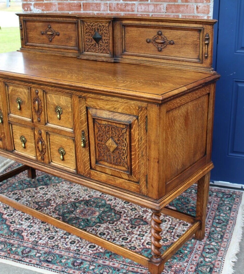 English Antique Oak Jacobean Sideboard / Buffet / Bar Cabinet - Etsy