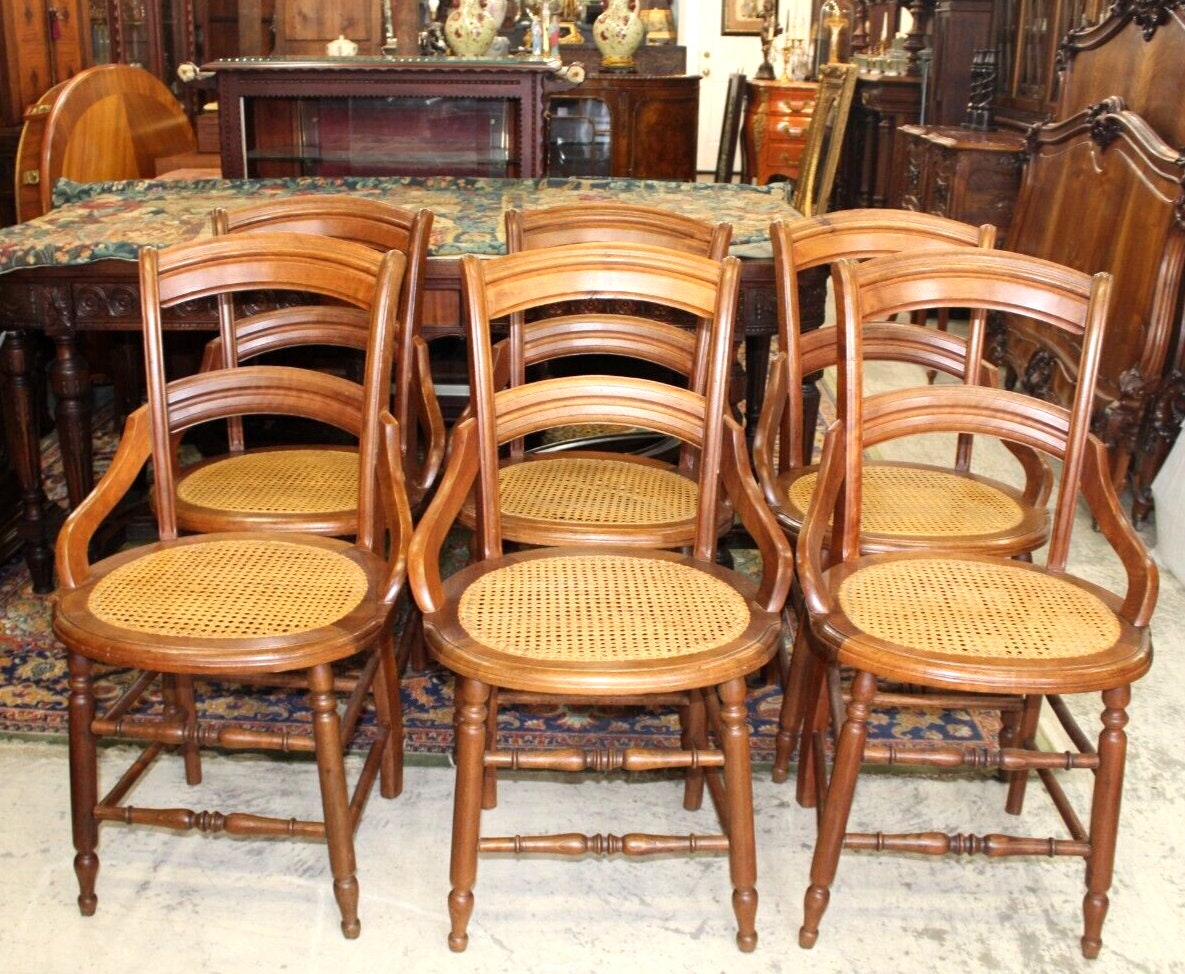 Set of 6 American Antique Caine Seat Dining Room Chairs - Etsy