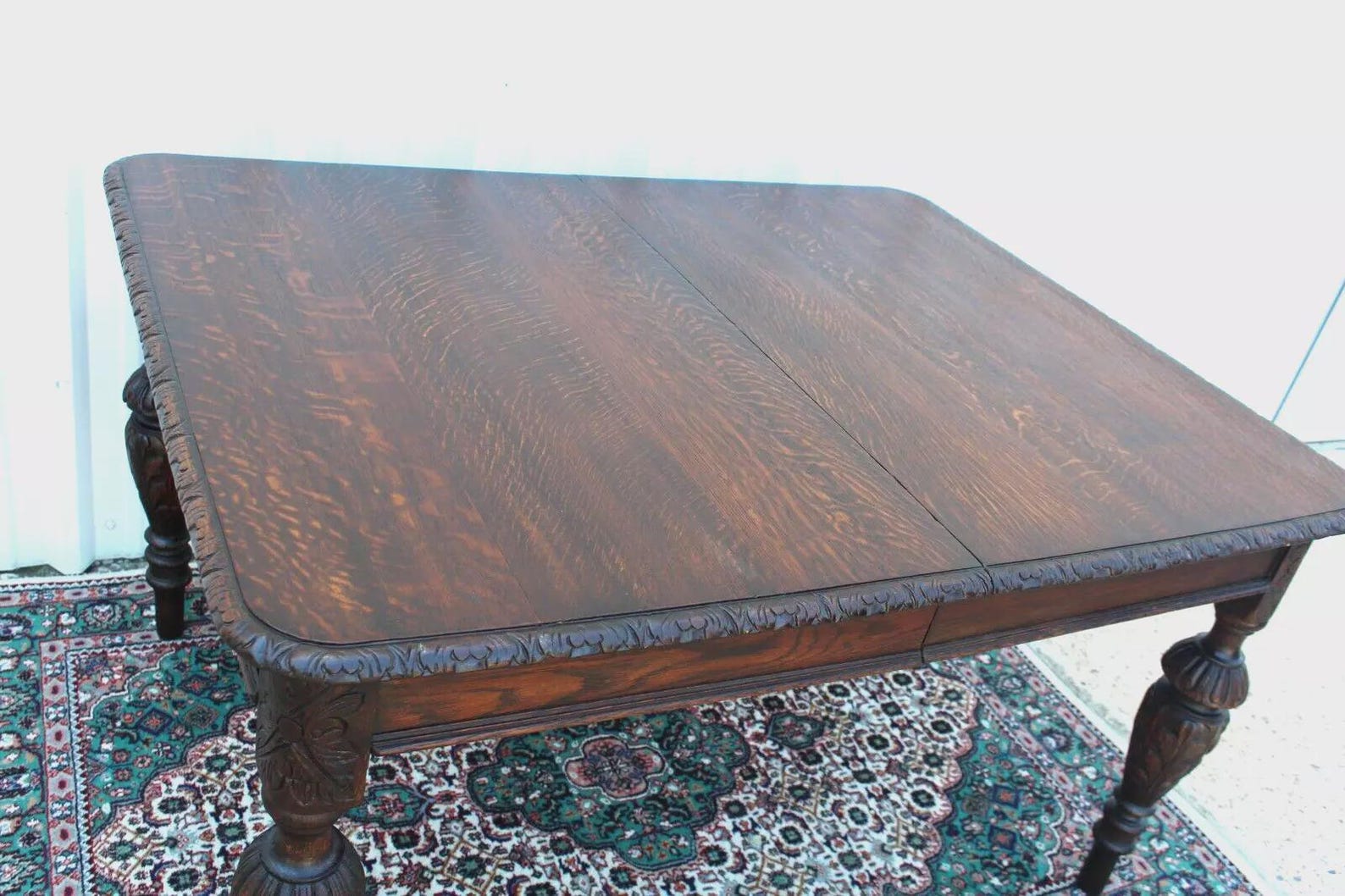 French Antique Tiger Oak Renaissance Dining Table | Carved Legs C.1880 ...
