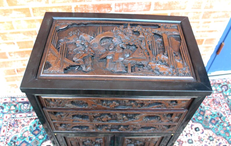 Heavily Carved Chinese Silverware Box Cabinet - Etsy