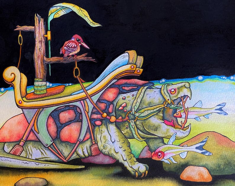 Saddled Snapping Turtle - Small Art Print - 8"x10" or 11"x14" - Etsy