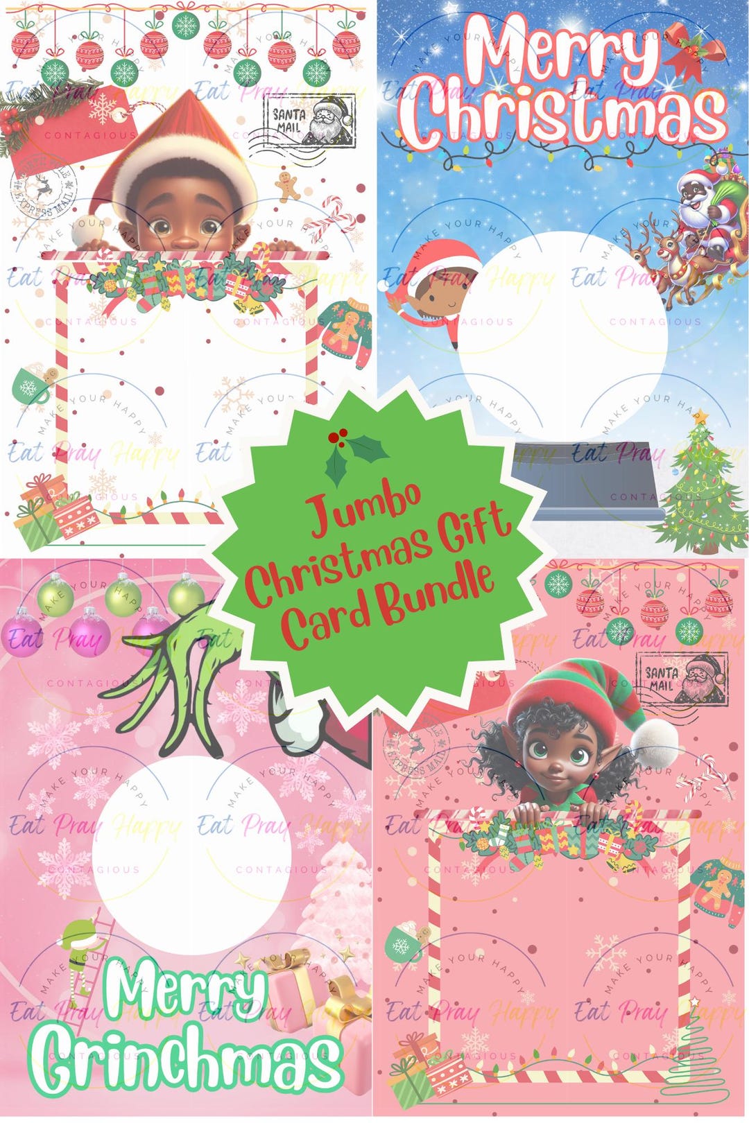 4 Jumbo Christmas Gift Card Template Bundle. Jumbo Treat Templates ...