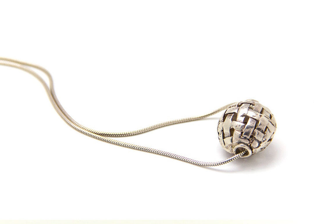 Sterling Silver Basket Weave Ball Necklace, Basket Weave Bead Necklace ...