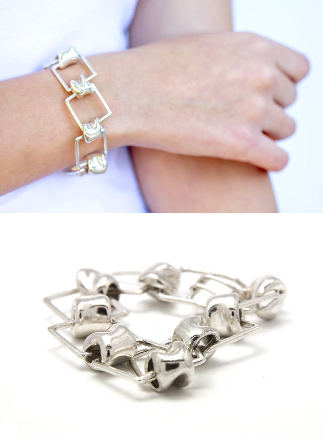 Sterling Silver Square Link Bracelet, Large Link Bracelet, Chunky Link ...