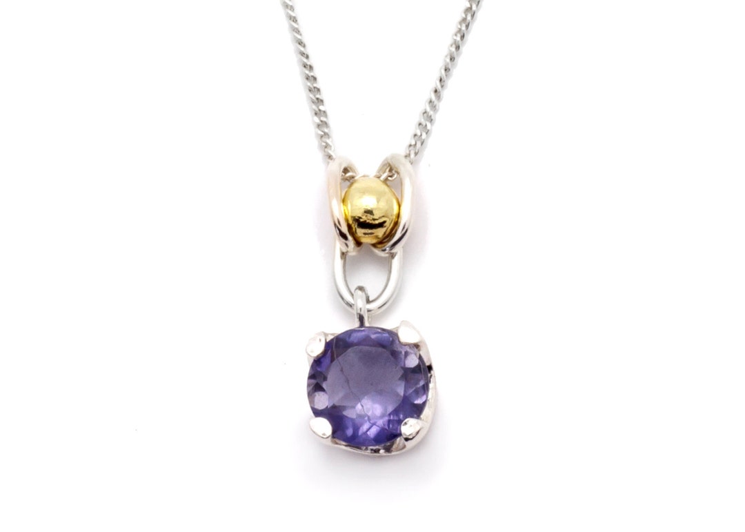 Stunning Iolite Pendant, Sterling Silver & 14K Gold Jewelry, Elegant ...