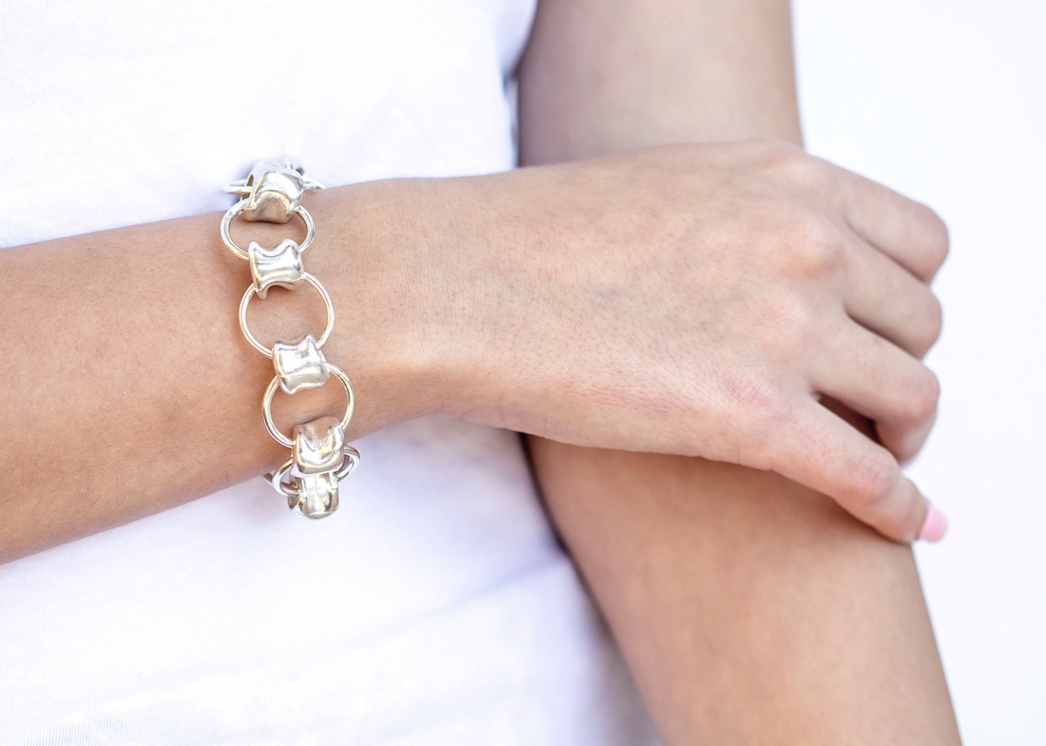 Sterling Silver Loop Bracelet, Solid Silver Bracelet, Circle Loop ...