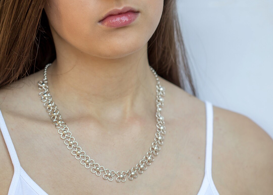 Sterling Silver Filigree Necklace, Flower Link Necklace, Filigree ...
