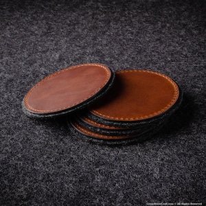 Vegetable Tanned Leather Coasters Set, Crazy Horse Leather, Wool Felt ...