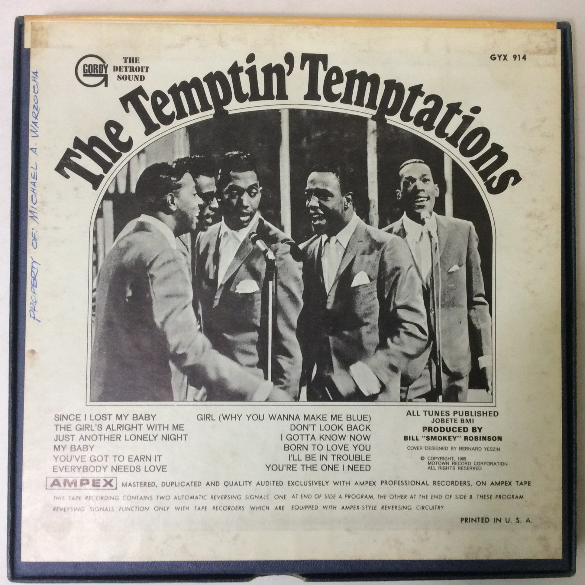 The Temptations the Temptin' Temptations Reel to Reel Gordy GYX914 3 3/ ...