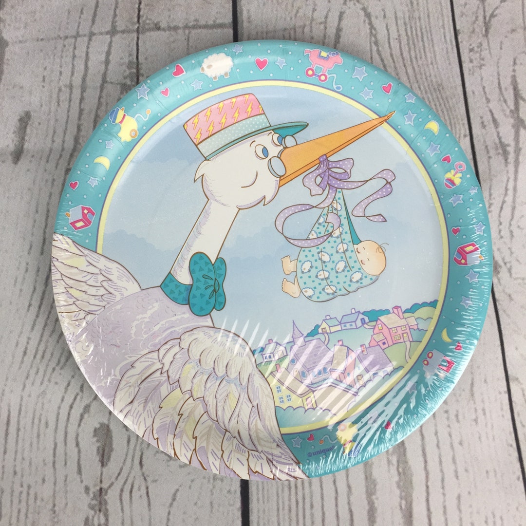 Stork Baby Plates Baby Shower Stork Carrying Baby 8 Plates - Etsy