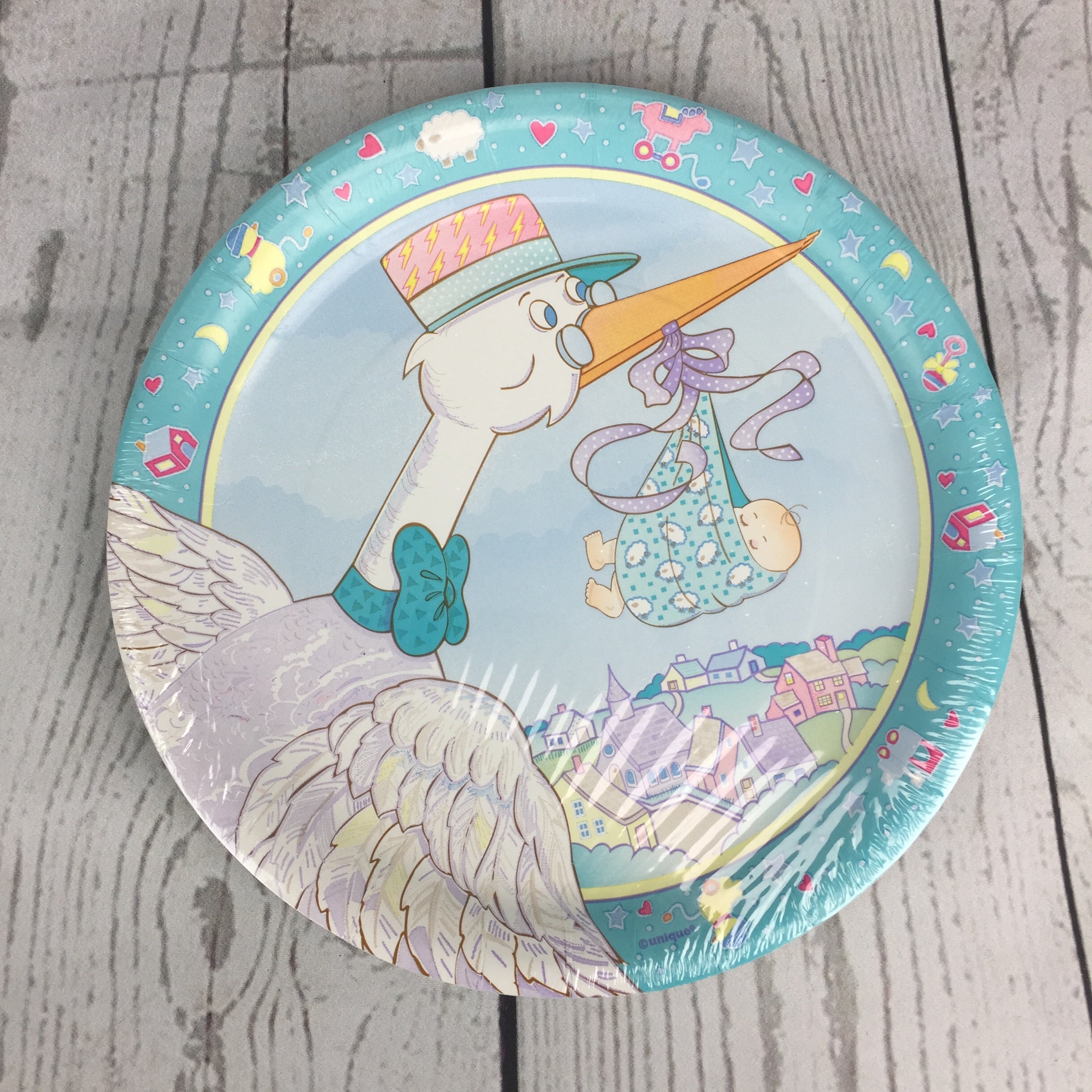 Stork Baby Plates Baby Shower Stork Carrying Baby 8 Plates - Etsy
