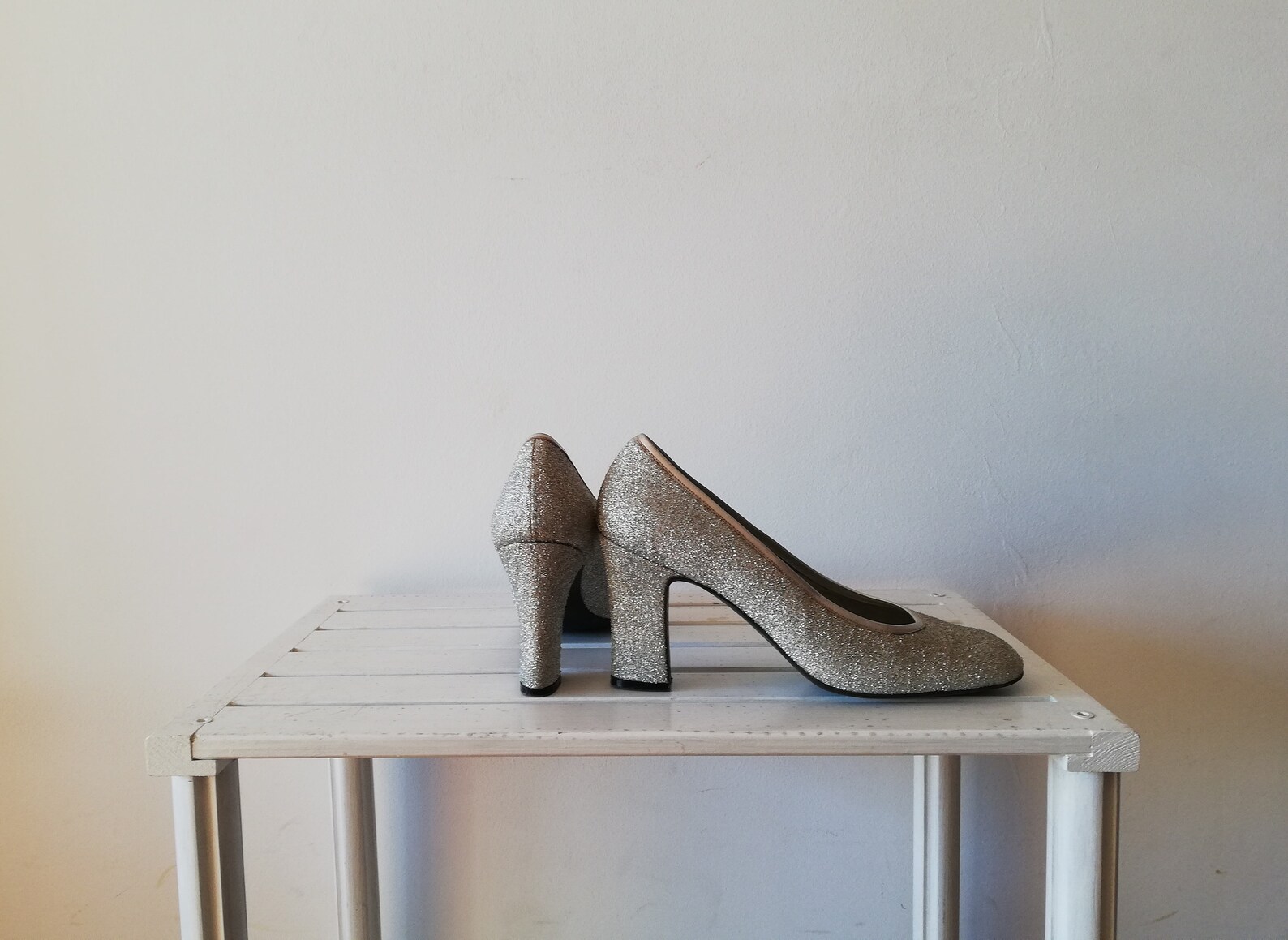 Vintage Silver Glitter Pumps | 80's Glitter High Heel Pumps | Sparkling ...