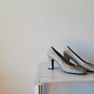 Vintage Silver Glitter Pumps | 80's Glitter High Heel Pumps | Sparkling ...