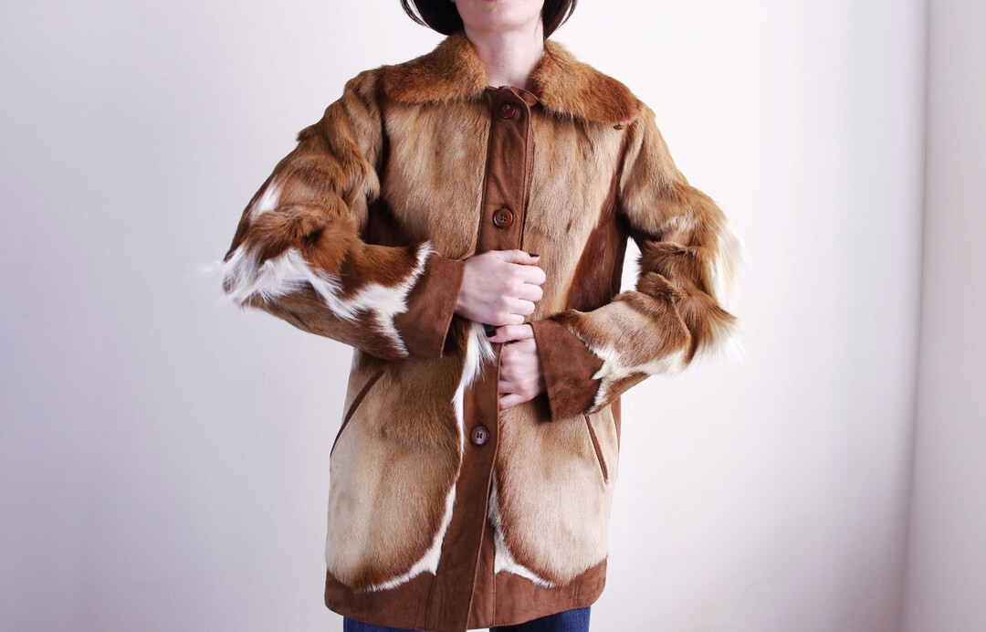 70s Vintage Fur Jacket , Vintage Brown Leather Coat , Shaggy Hippie Fur ...