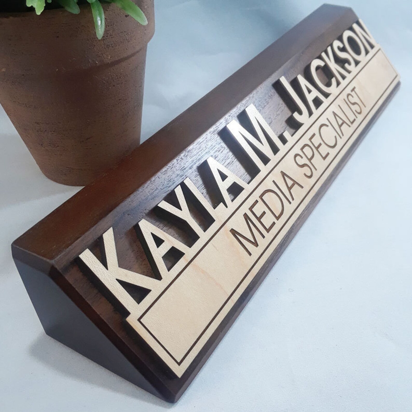 Custom Wood Name Block - 3D Laser Cut Name Block - Walnut Block With ...