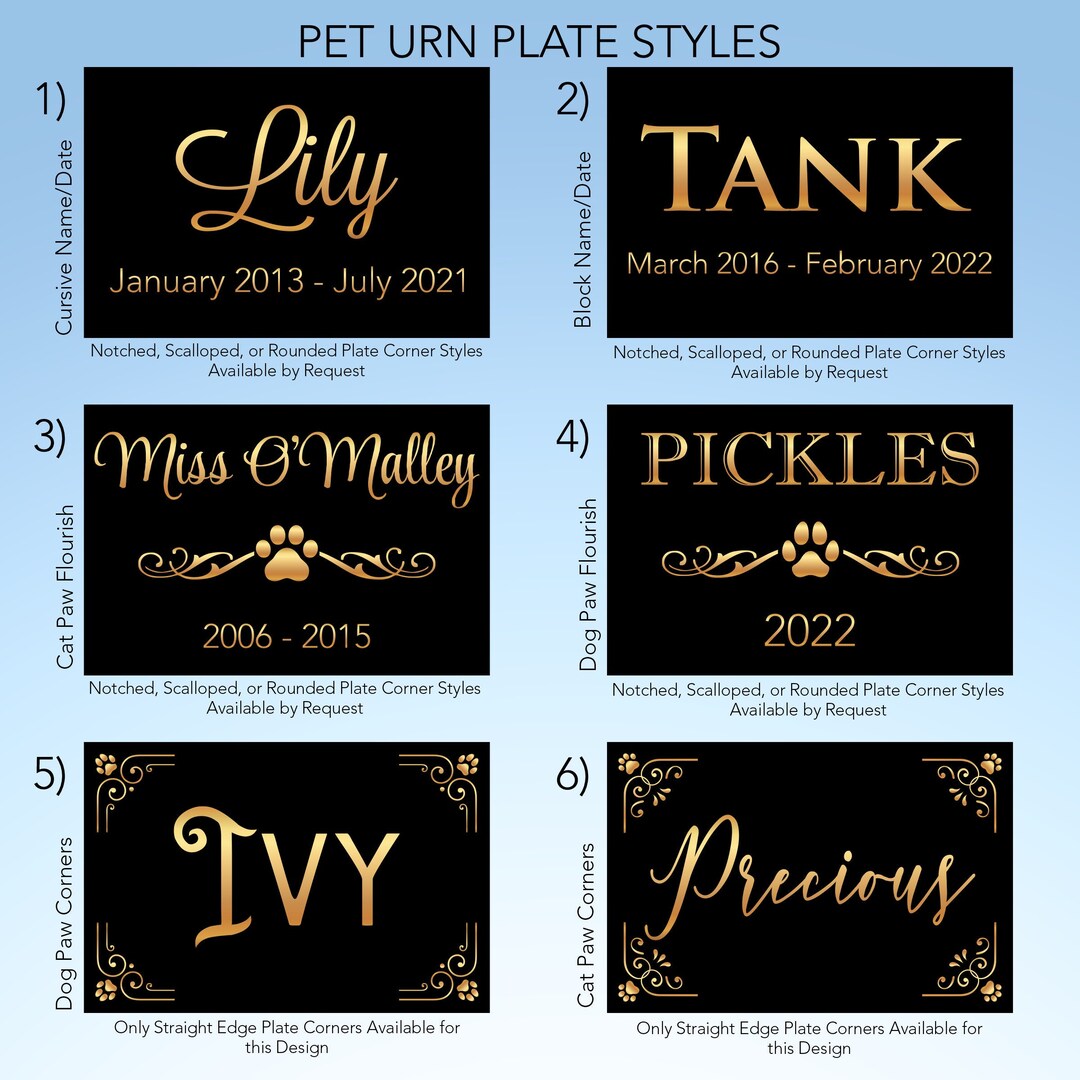 Pet Urn Engraved Plate - Various Styles - Laser Engraved Plate - Pet ...