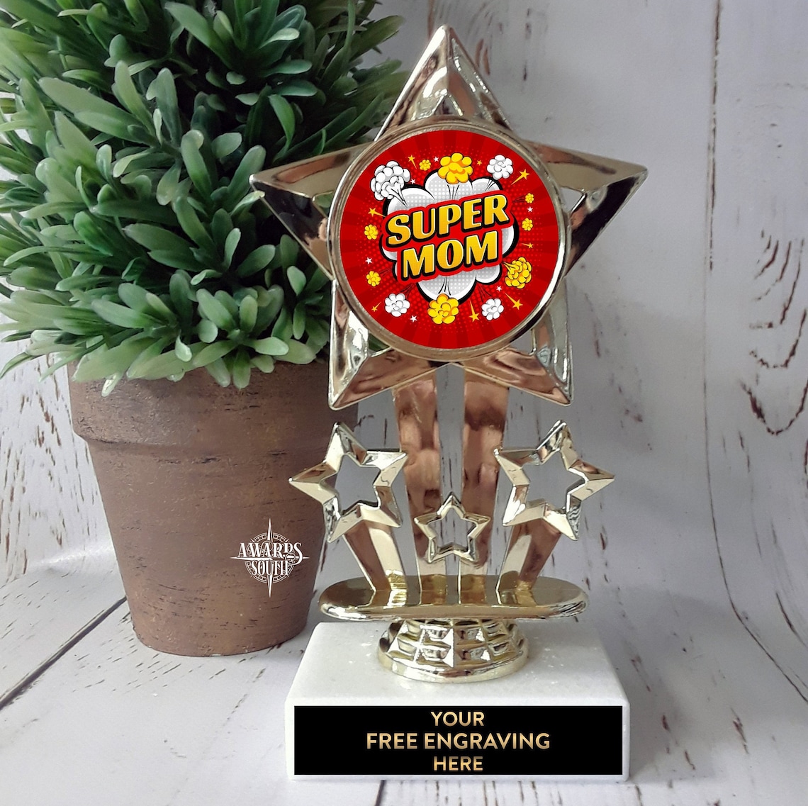 Comic Super Mom Trophy Free Engraving Mother's Day For | Etsy