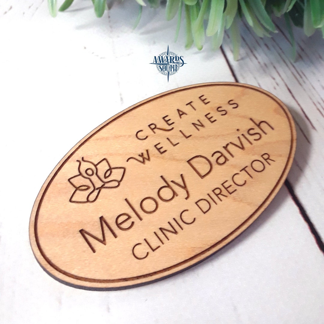 Oval Wood Name Badge - Finished Maple Wood - Free Engraving - Etsy
