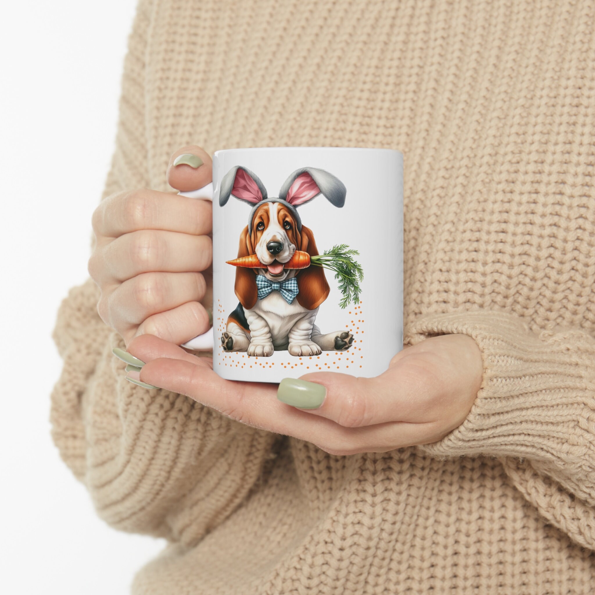 Easter Basset Hound With Bunny Ears Ceramic 11oz Mug, Basset Hound ...