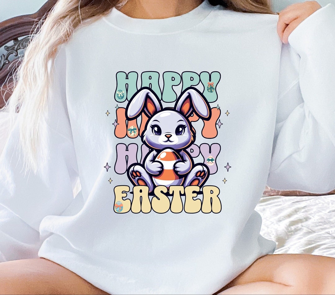 Happy Easter Pastel Colors Crewneck Sweatshirt, Easter Bunny ...