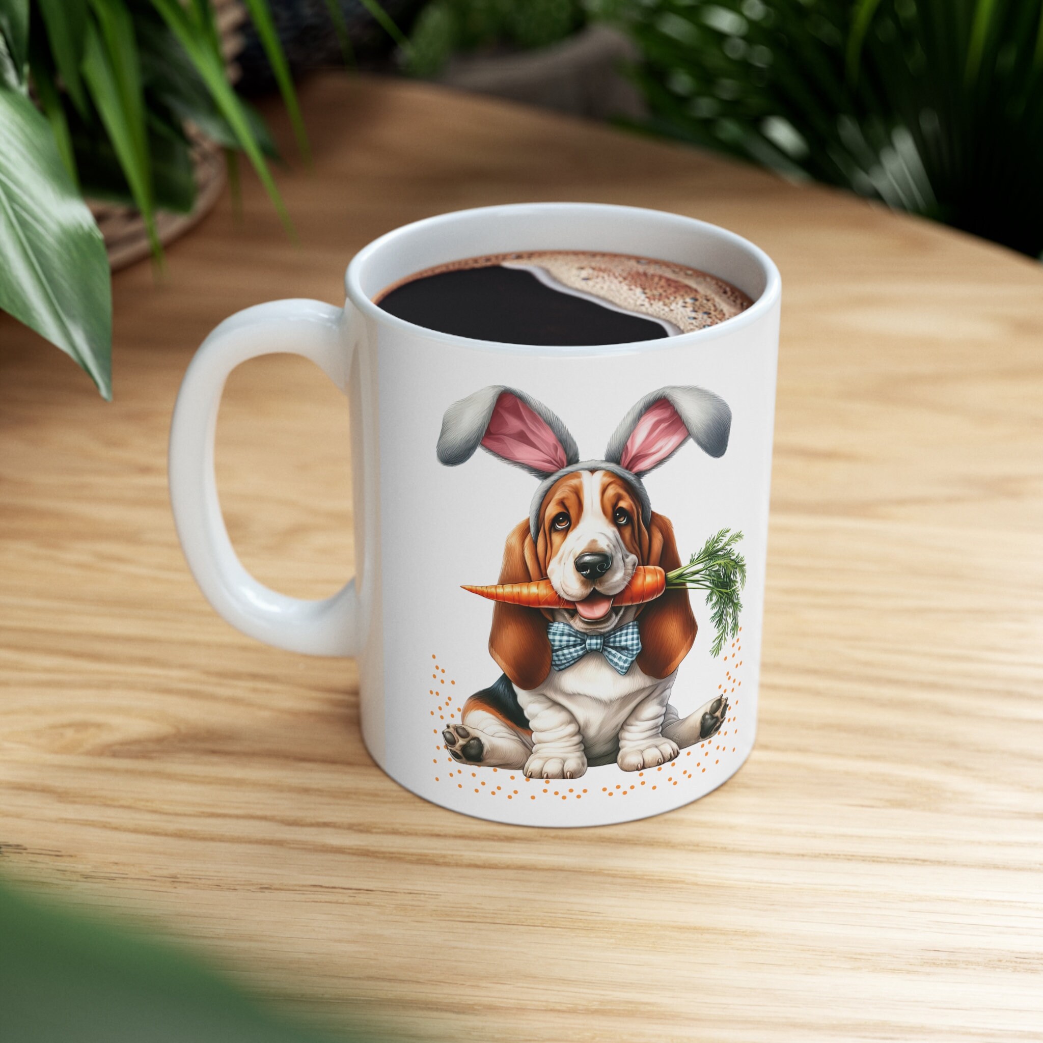 Easter Basset Hound With Bunny Ears Ceramic 11oz Mug, Basset Hound ...