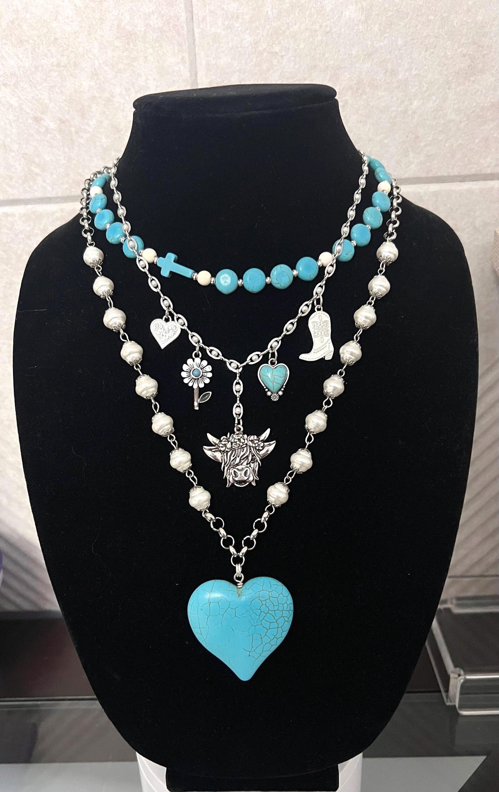 Turquoise Necklace Western Style, Mix Match Layered Jewelry, Cowgirl ...