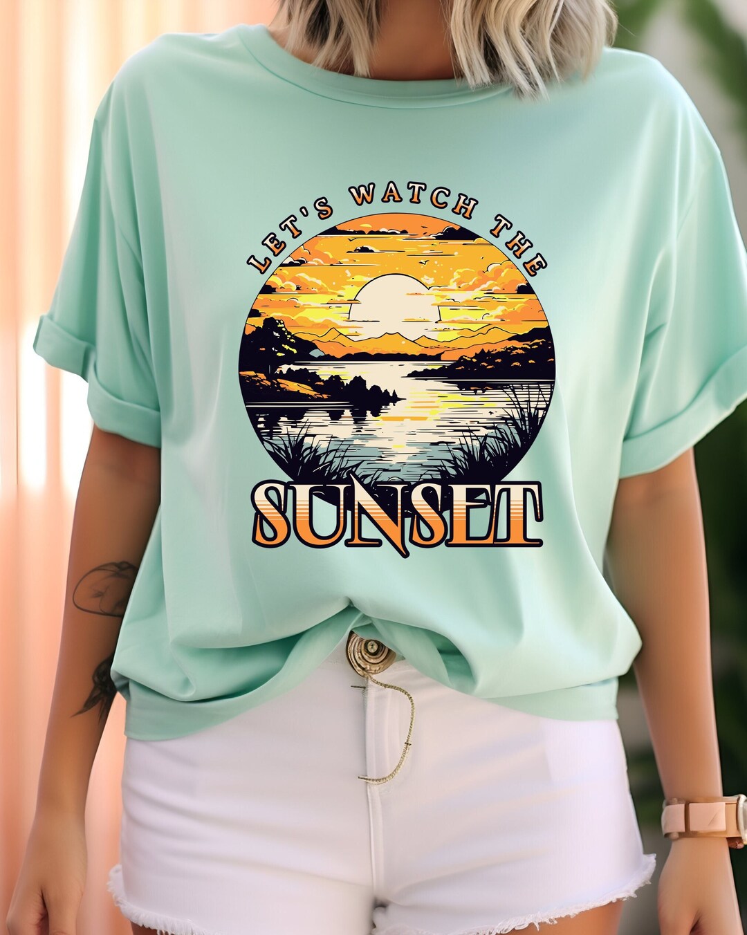 Sunset T Shirt, Let's Watch the Sunset Summer Vibe Shirt, Retro Sunset ...