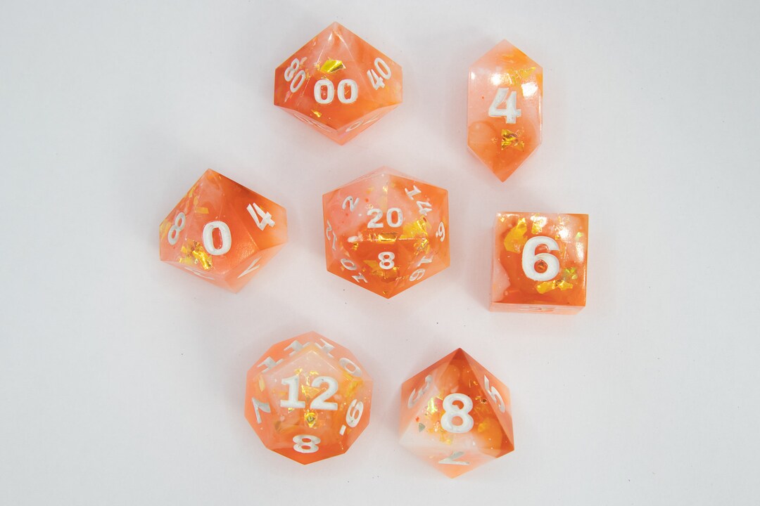 Orange Creamsicle - Hand-made, Sharp-edge Dice Set of 7 for RPG, D&D ...