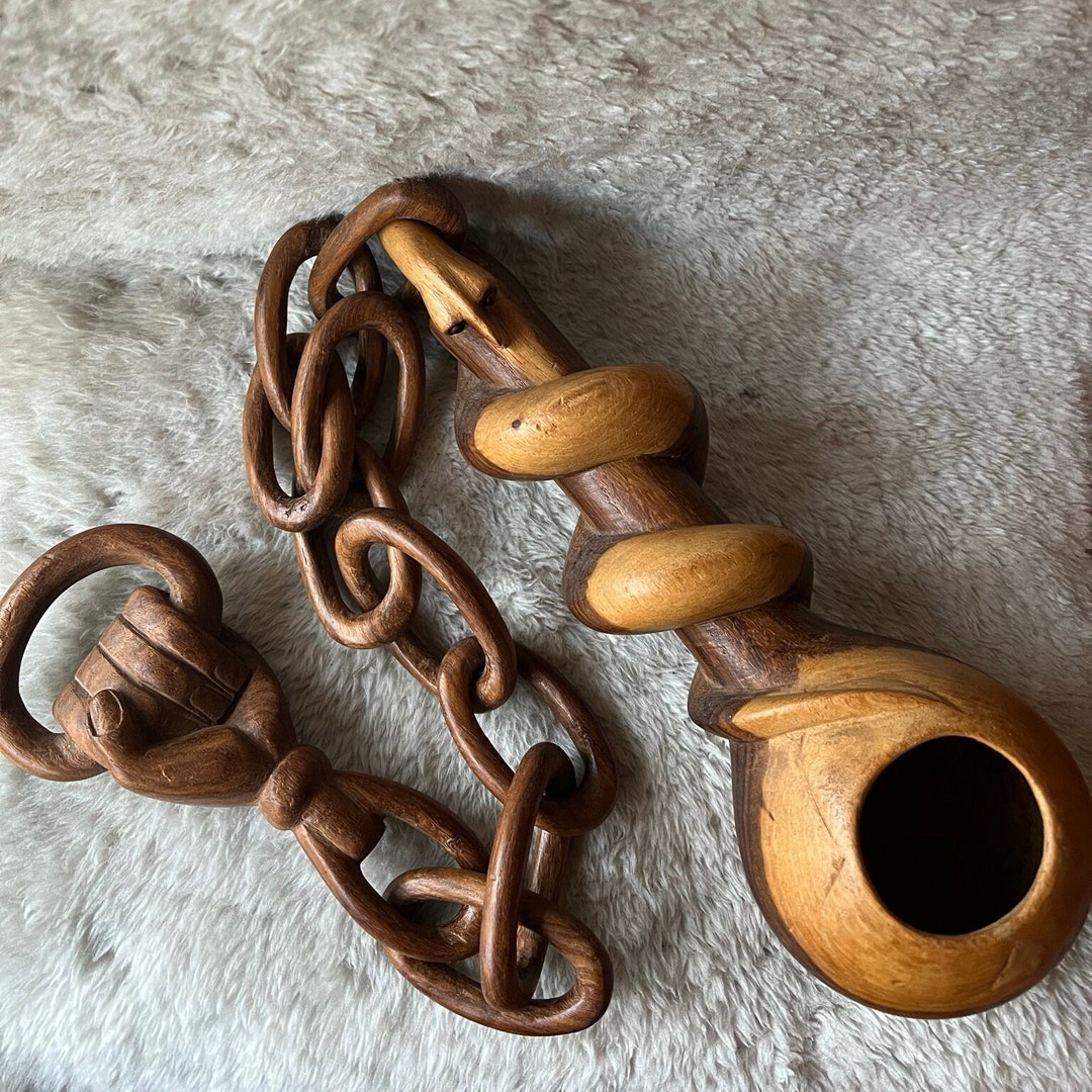 Carved Wood Chain With Fist, Gourd/egg, Spiral Serpent. - Etsy