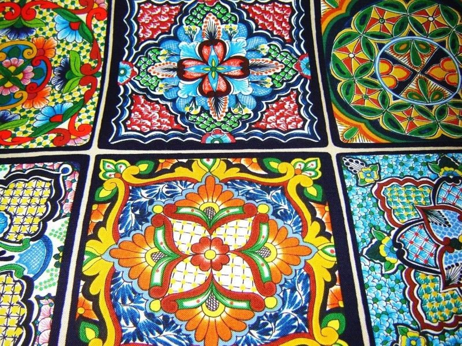 Fiesta Mexican Tiles Panel, Elizabeth Studios, 100% Quilt Shop Quality ...