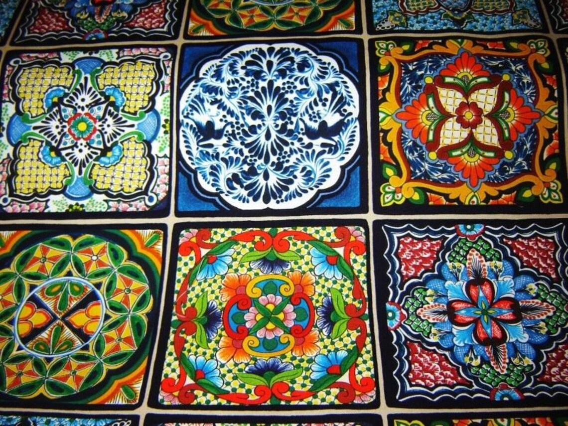 Fiesta Mexican Tiles Panel Elizabeth Studios 100% Quilt Shop | Etsy