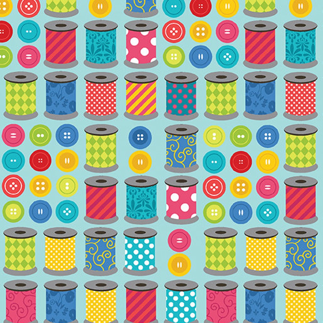 Thread Spools and Buttons Sewing Theme Fabric, U-pick, 100% Quilt Shop ...