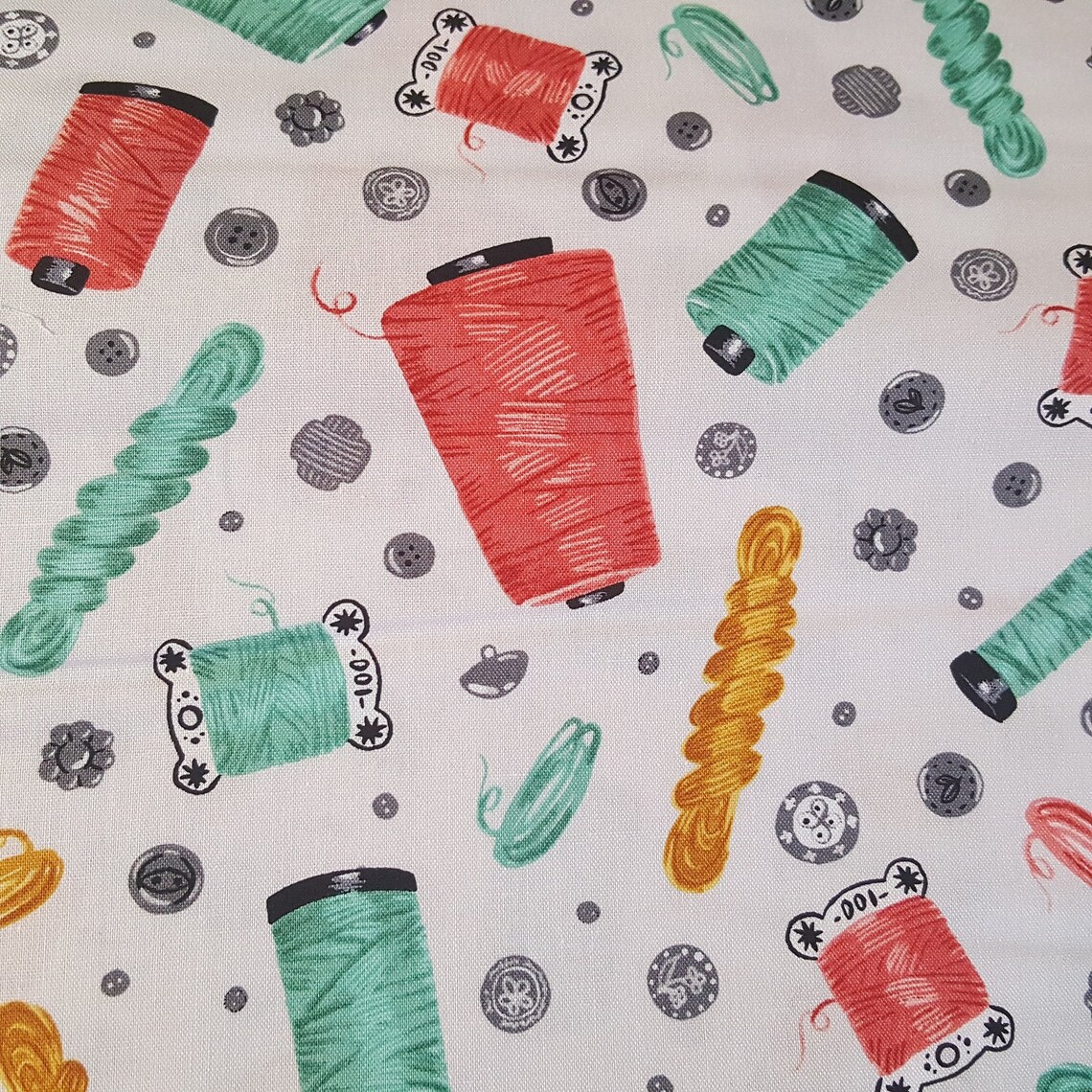 Thread Spools and Buttons Sewing Theme Fabric U-pick 100% - Etsy