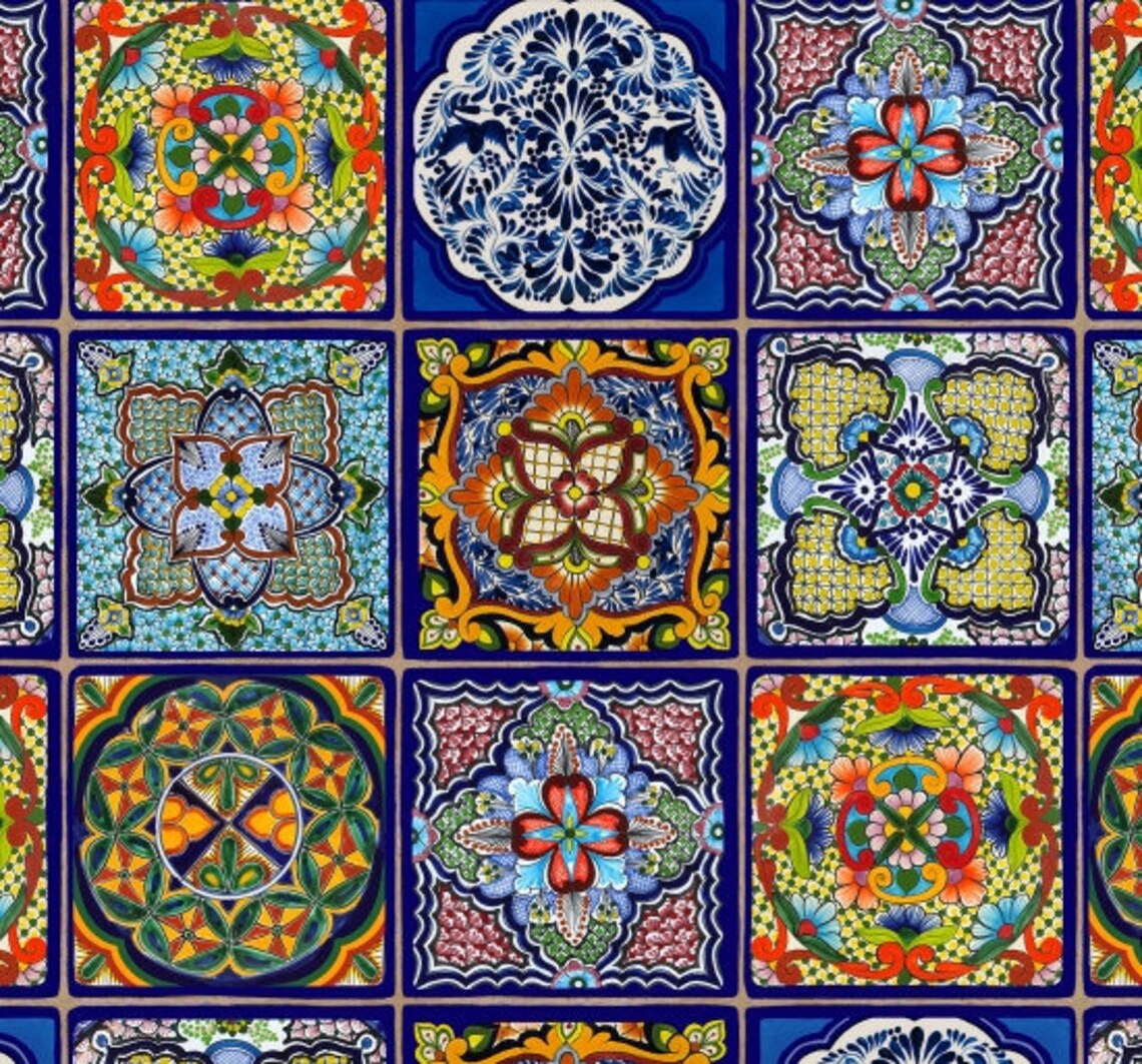 Fiesta Mexican Tiles Panel Elizabeth Studios 100% Quilt Shop - Etsy
