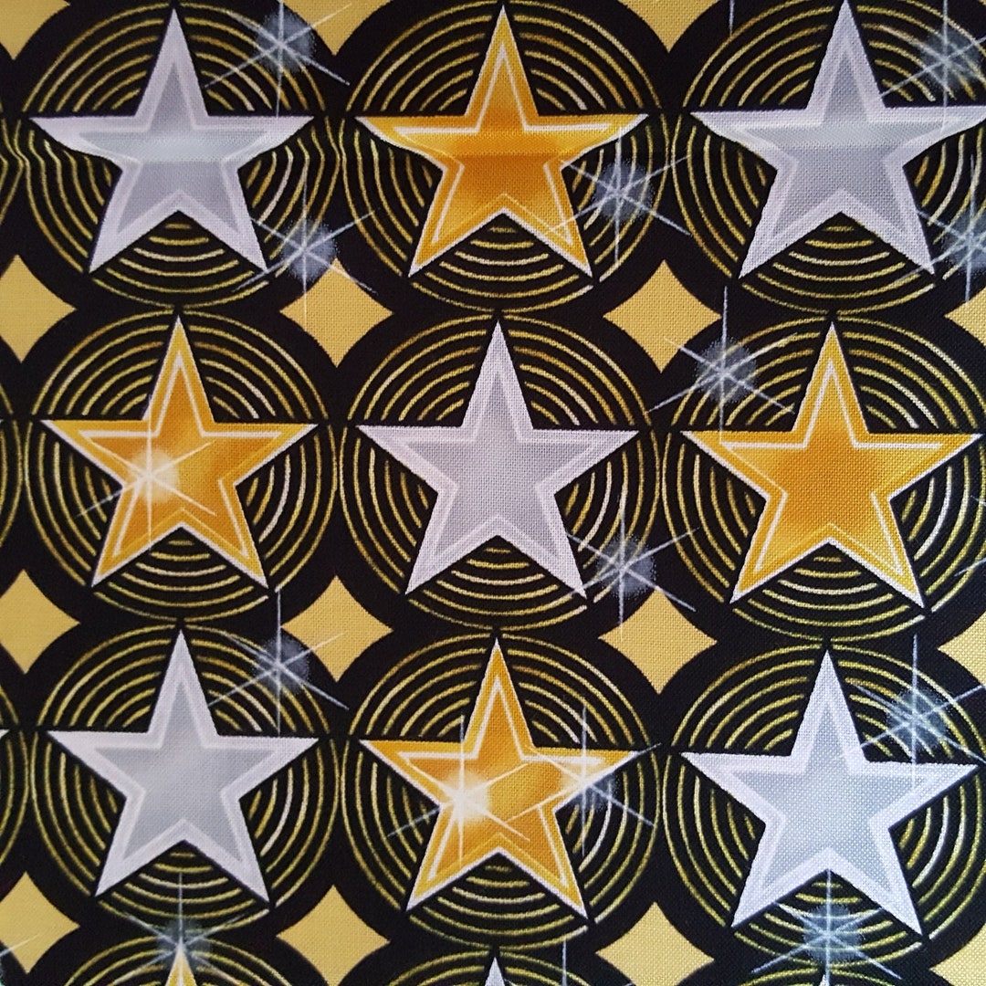 Star Fabric, Yellow & White Stars on Black, Sold by the Half-yard, 100% ...