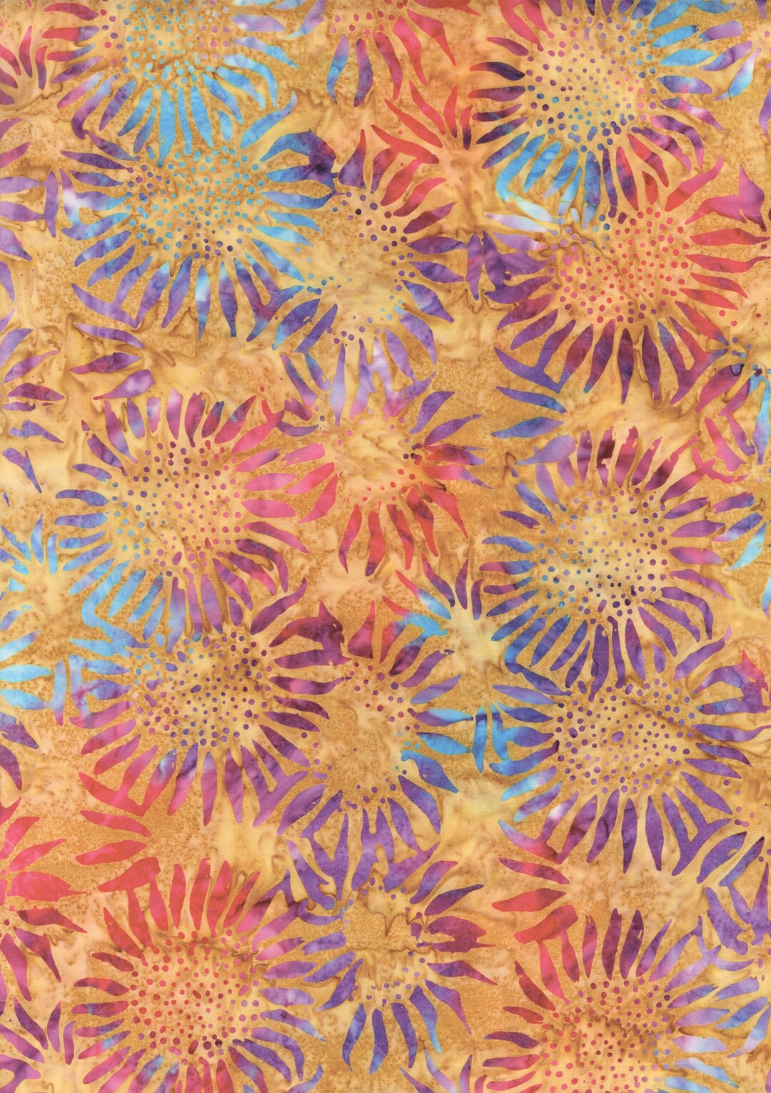 Sunflowers Batik Fabric, Sold by the Half Yard, HARD TO FIND - Bali ...