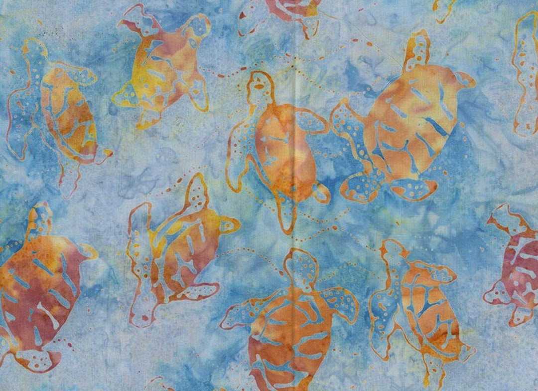 Sea Turtles Batik Fabric, Sold by the Half Yard, HARD TO FIND - Bali ...