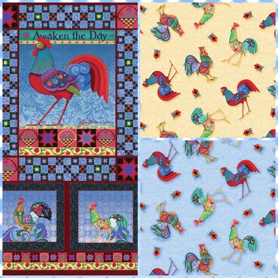 Colorful Rooster Panel and or Coordinate U-pick Coordinate - Etsy