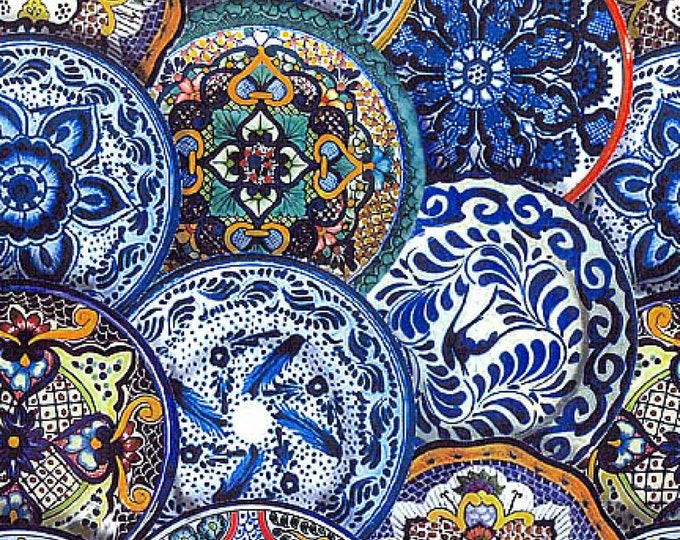Fiesta Talavera Plates Fabric, Elizabeth Studios, 100% Quilt Shop ...