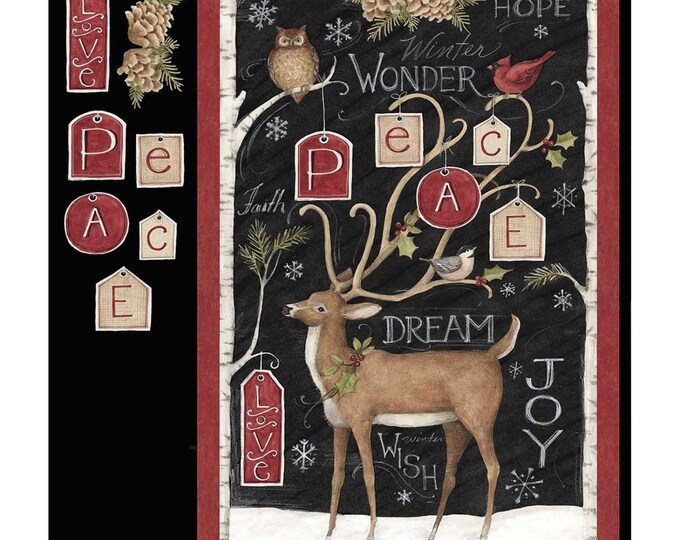 Christmas Deer Panel, Reindeer, Peace Deer, Quilting or Crafting Panel ...