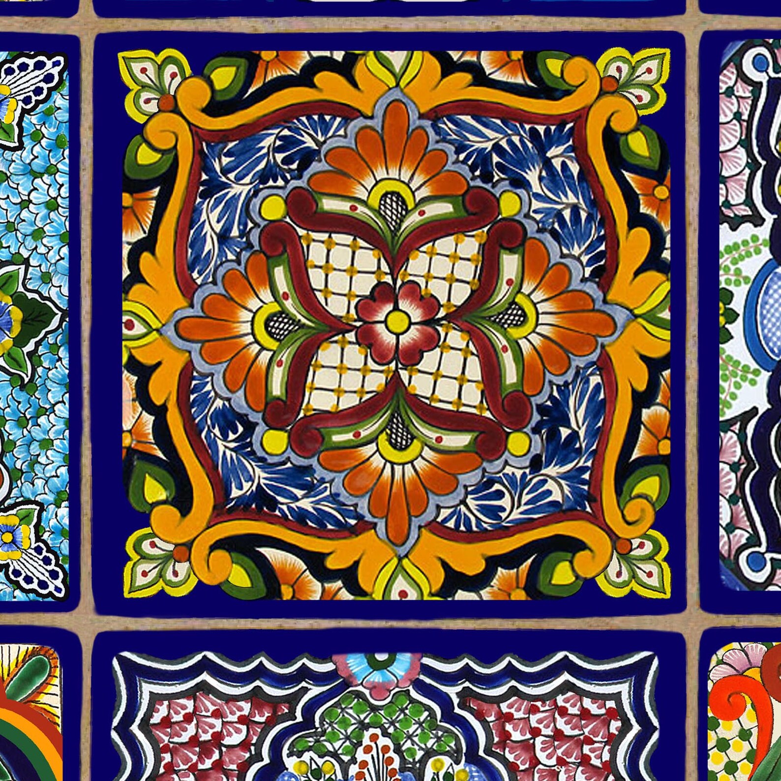 Fiesta Mexican Tiles Panel, Elizabeth Studios, 100% Quilt Shop Quality ...