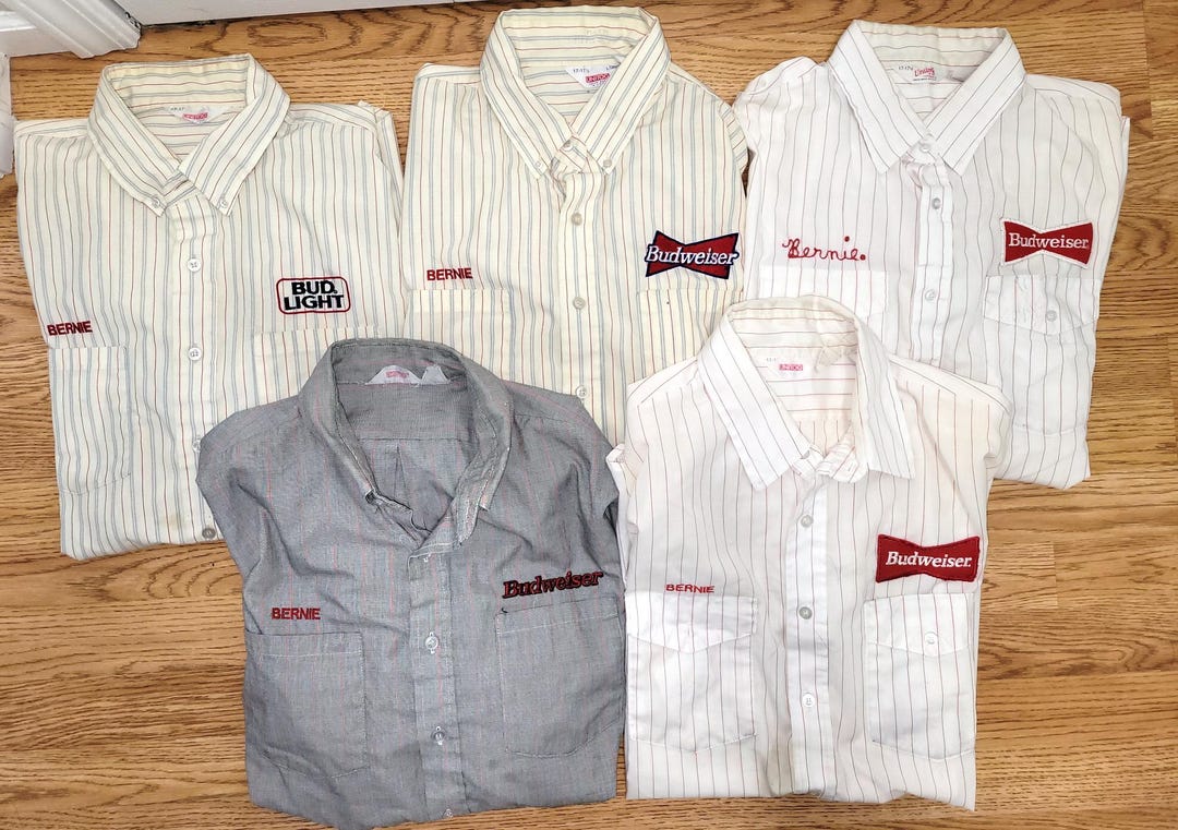 5 Vintage 70s Budweiser Employee Work Shirts + Rare Award Patch ~unitog ...